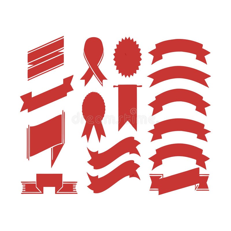 Set of Red Ribbons Banners Labels Graphic Design Element Vector Stock ...