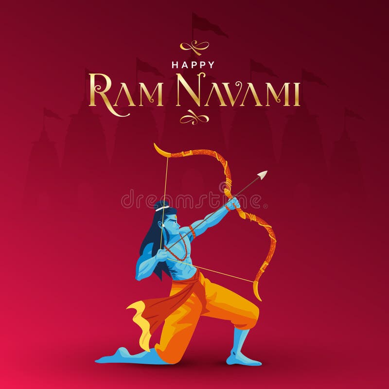 Happy Ram Navami Vector Background Design with Silhouette Lord Rama ...