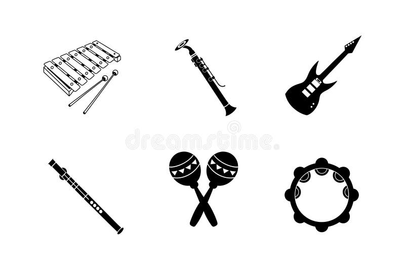 Silhouette Music Instruments Set Stock Vector - Illustration of number ...