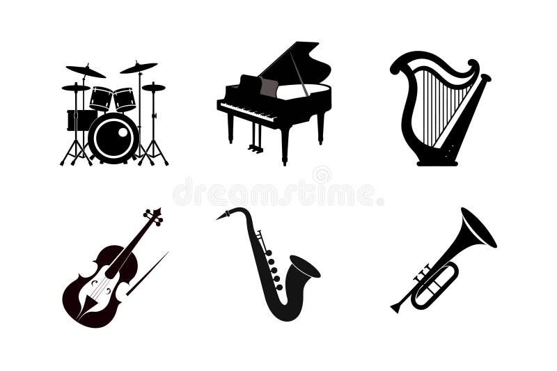 Set of Music Instruments Silhouette Stock Vector - Illustration of ...