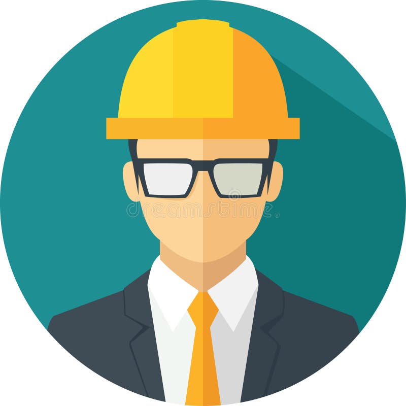 Vector Illustration of Engineer Wearing Yellow Hard Hat and Glasses ...