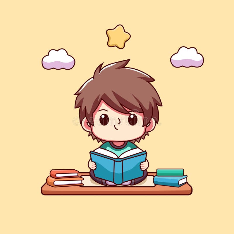 Illustration of a Chibi Character Reading a Book Stock Vector ...