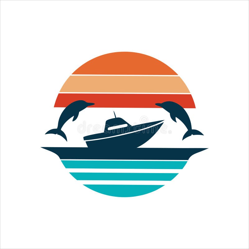 Retro Vintage Dolphin and Boat Illustration for T-shirt Design Stock ...