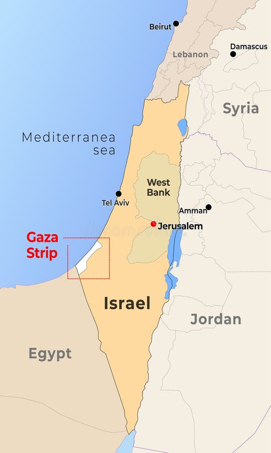 Israel Map with Its Capital Jerusalem, Highlighted Gaza Strip, with ...