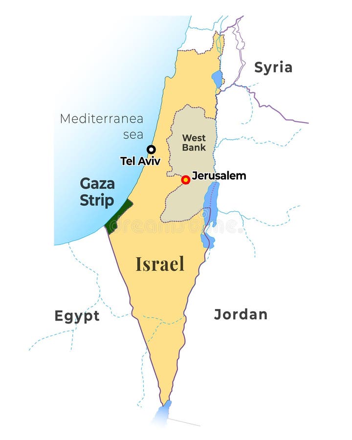Israel Map with Its Capital Jerusalem, Highlighted Gaza Strip, with ...