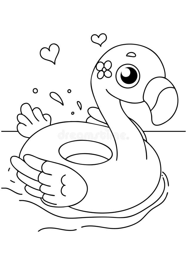 Coloring Book Page Flamingo Floats Serenely on an Inflatable Ring ...