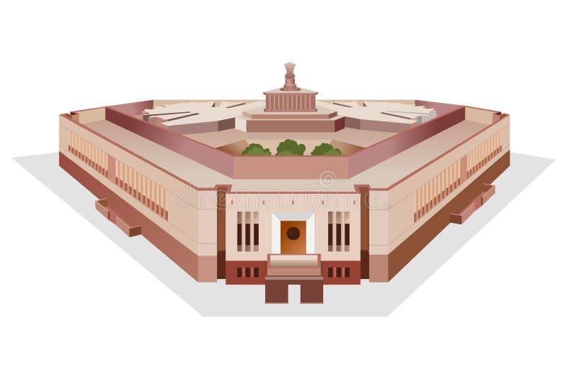 New Indian Parliament Building with Old Parliament Vector Illustration ...