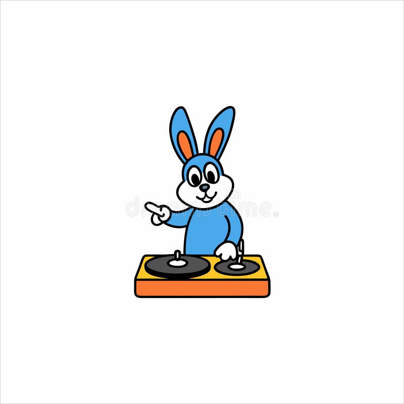 Cute Cartoon Rabbit DJ Spinning Vinyl at Turntable Vector Icon Stock ...
