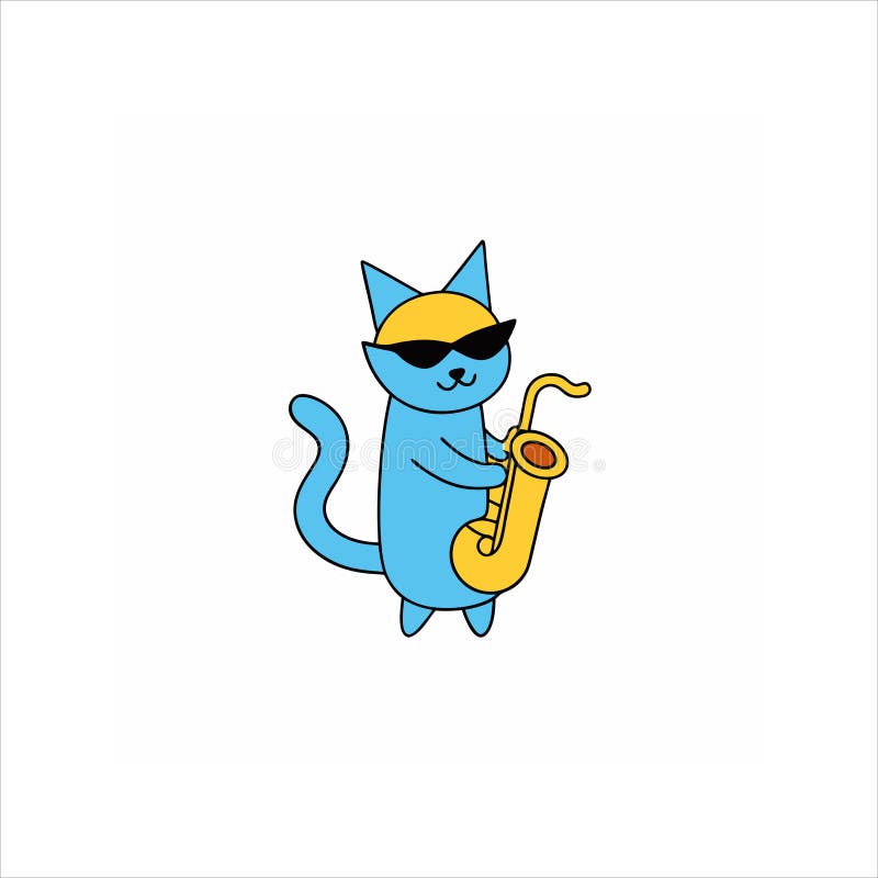 Funky Cat with Saxophone and Sunglasses Vector Clipart Stock Vector ...