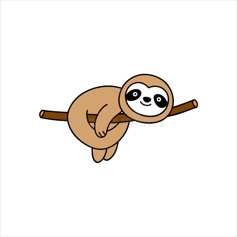 Sleepy Sloth Hanging from a Branch with a Cute Smile Vector Stock ...