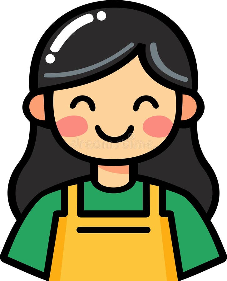 Vector Illustration of Cute Female Shop Assistant with Black Hair ...