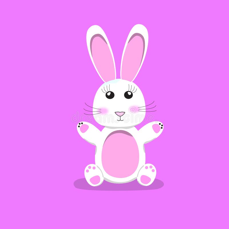 Rabbit with Big Pink Ears. Pink Belly. Cute Bunny Sitting. Sitting ...