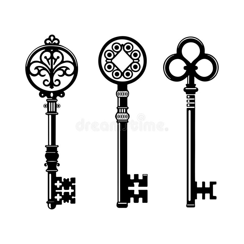 A Set of Three Elegant and Classic Skeleton Keys in Silhouette Style. Stock Vector ...