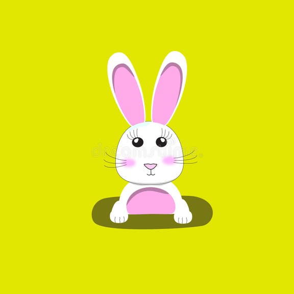 Rabbit with Big Ears, Pink Belly. Rabbit Peeking Out of Hole. Cute ...