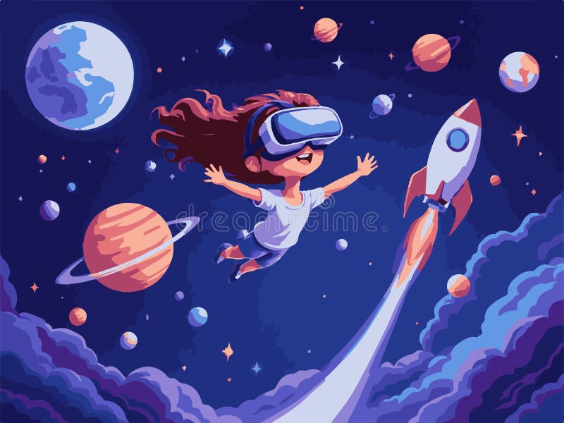 Exploring the Cosmos with Virtual Reality Vector Illustration Stock ...
