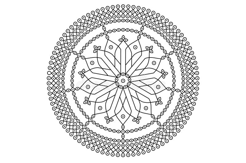 Beautiful Kolam Mandala Design Concept of Line Drawing Isolated on ...