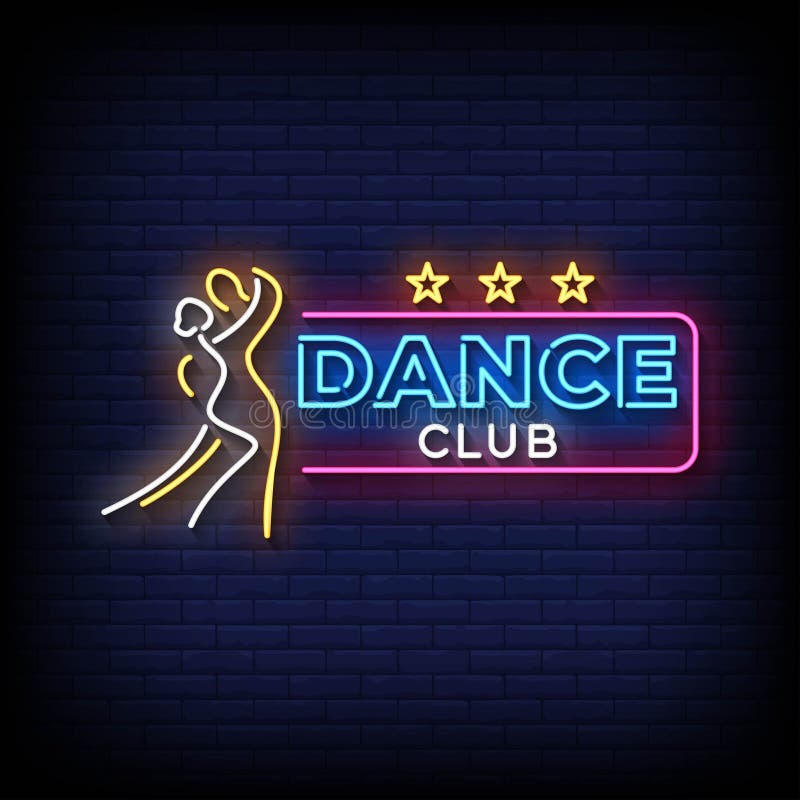 Dance Club Neon Sign with Brick Wall Background Vector Stock ...