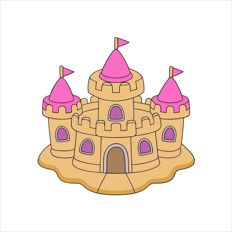 Whimsical Sandcastle Illustration with Pink Flags Vector Design Stock ...