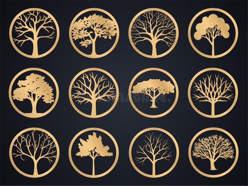 Tree Set, Tree in Circle Logo Design Stock Vector - Illustration of ...