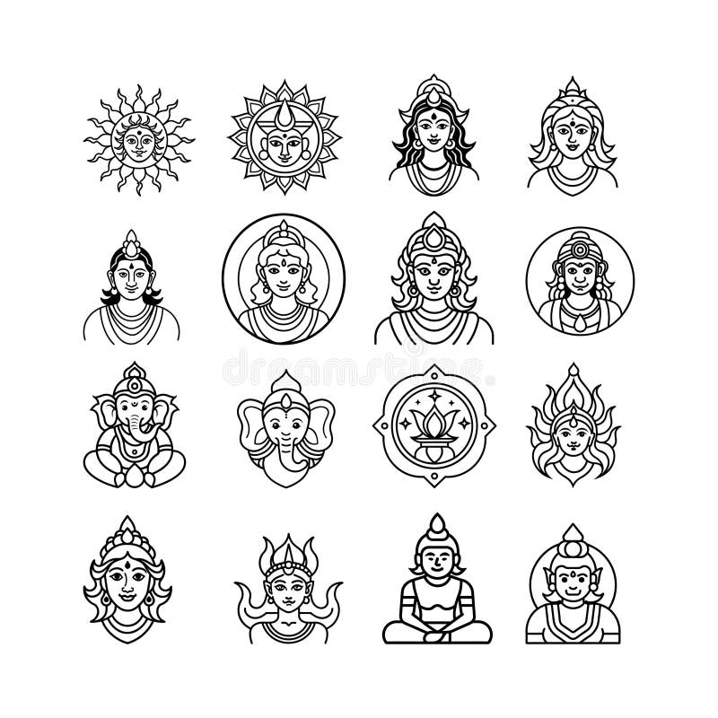 Major Deities Icon Set Illustration Stock Vector - Illustration of ...