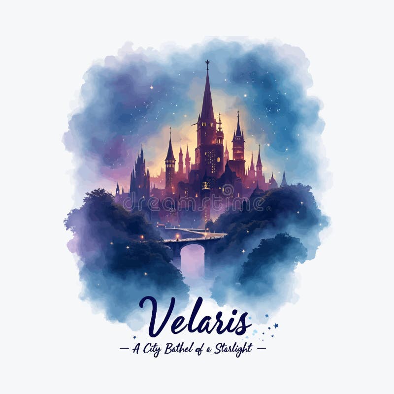 Magical Velaris T-Shirt Print – Fantasy City in Watercolor Style Stock ...