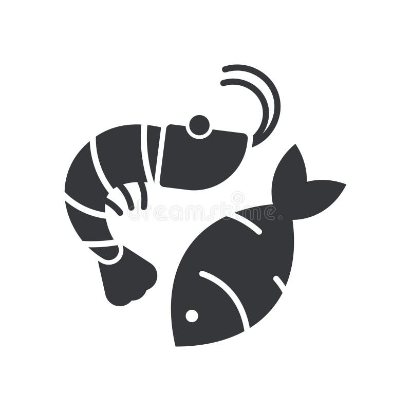 Isolated Pictogram Sign Seafood, Sea Animal, Shrimp and Fish Symbol ...