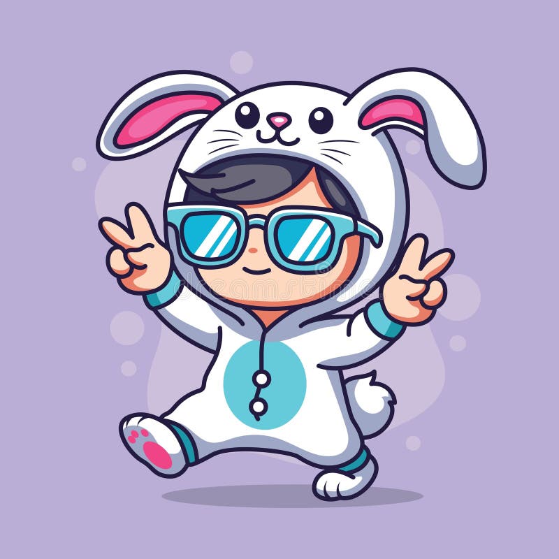 Cute Bunny Cartoon with Glasses. Vector Illustration. Cute Rabbit ...