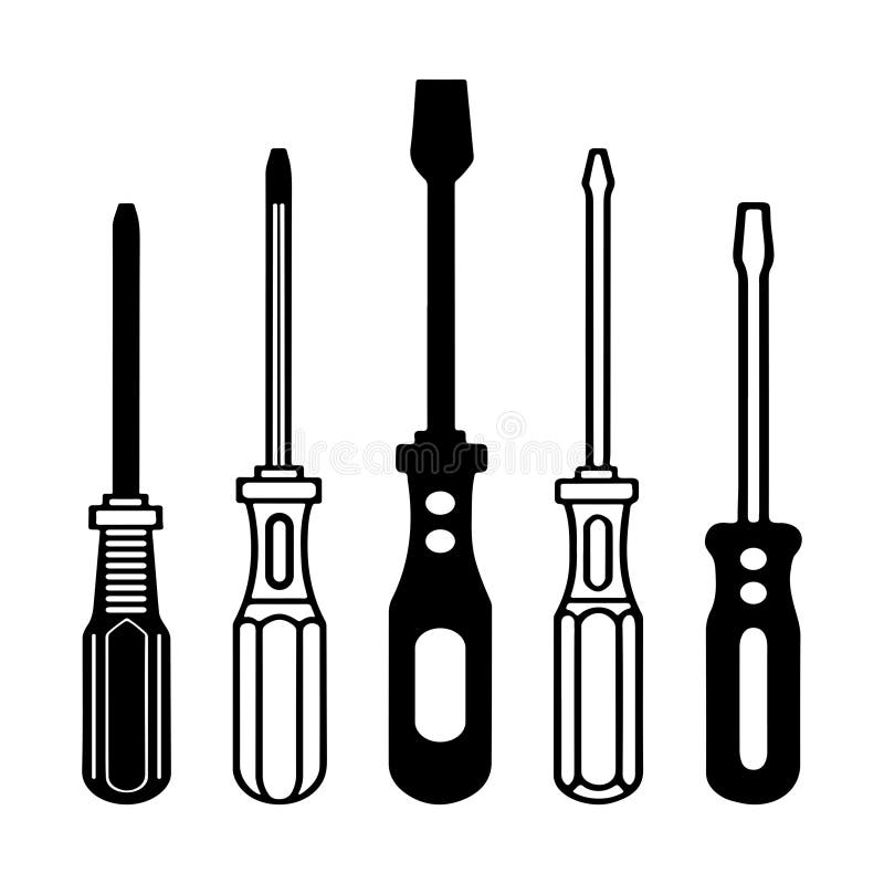 Set of Hand Tool Screwdrivers in Silhouette Style. Stock Vector ...
