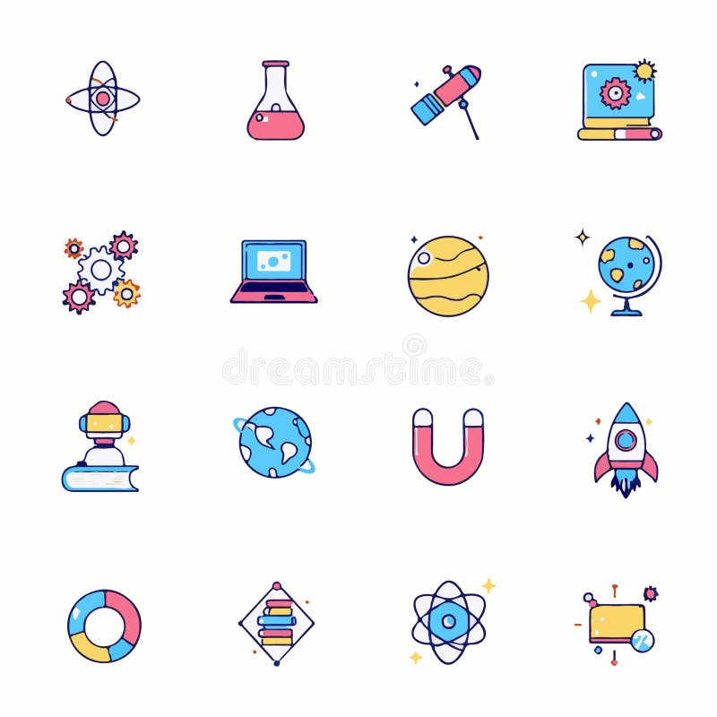 Science & Technology Icon Set - Flat Vector Design for Graphic ...