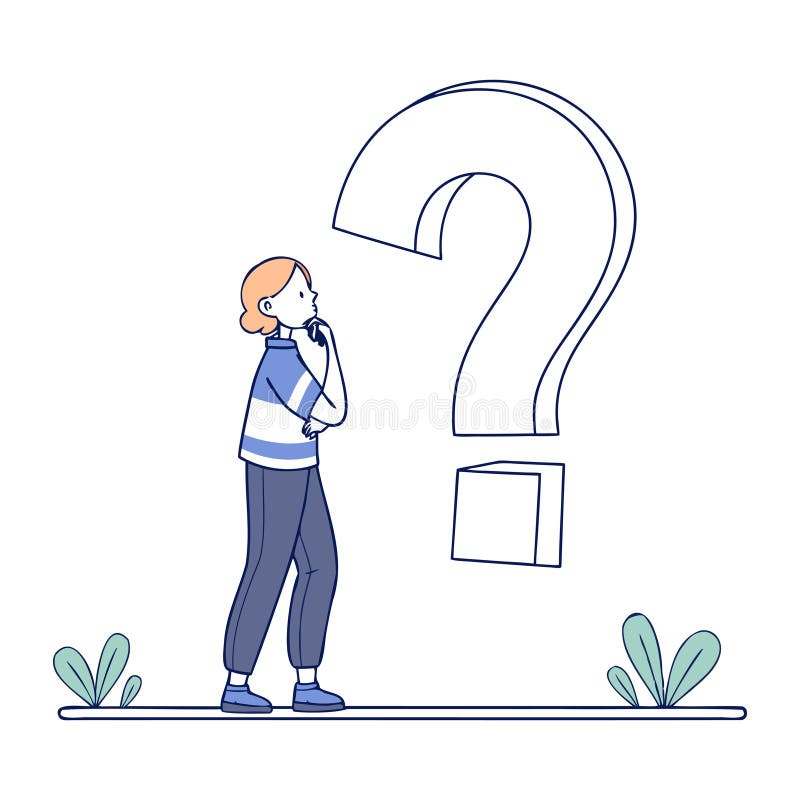 Thoughtful Person with Question Mark - Conceptual Illustration Stock ...