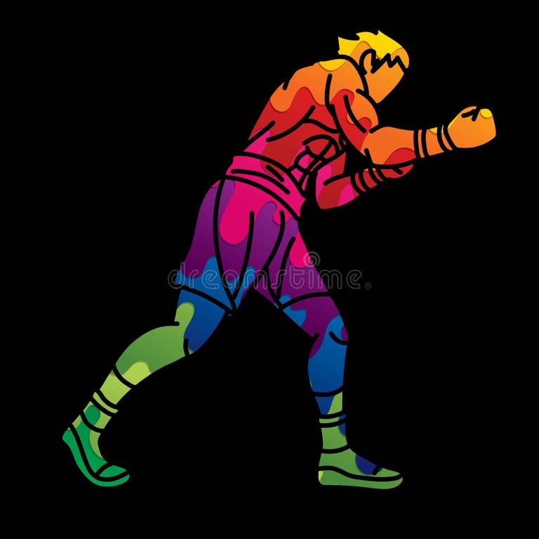 Boxing Sport Kickboxing Action Muay Thai Boxer Cartoon Graphic Vector ...