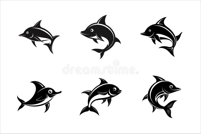 Decorative Flipper Fish Icon Silhouettes for Creative Projects Stock ...