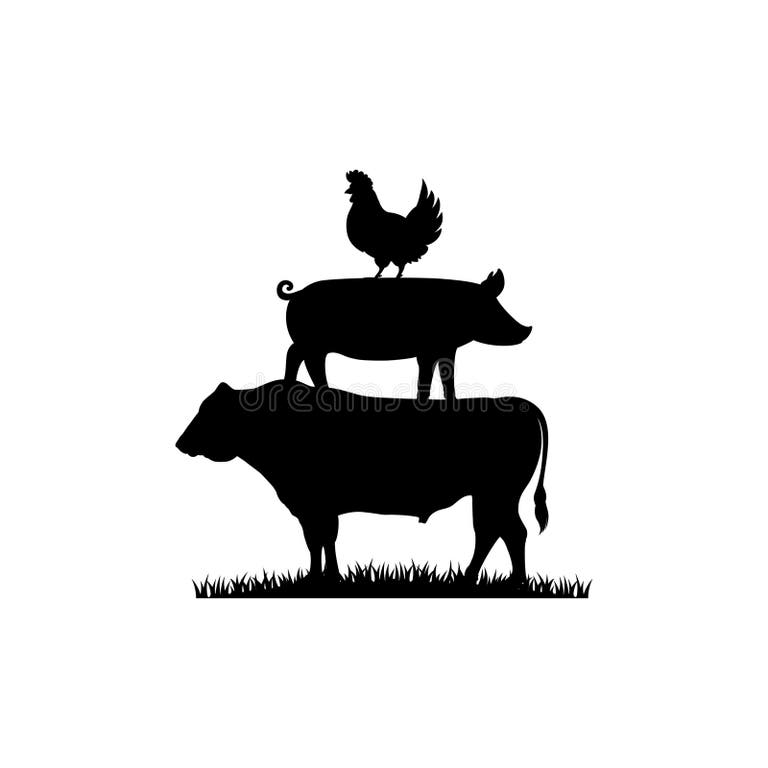 Bull Pig Chicken Stencil Icon Vector. Farm Animals Stencil. Stacked ...