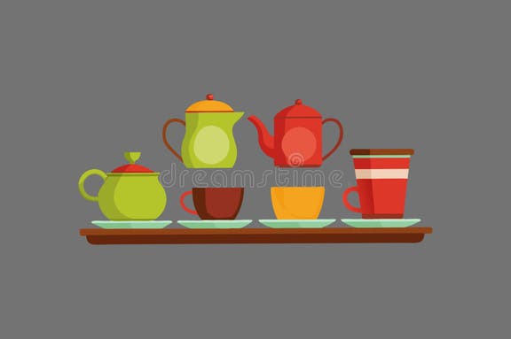 Tea Serving Crockeries Vector Artwork. Stock Illustration ...