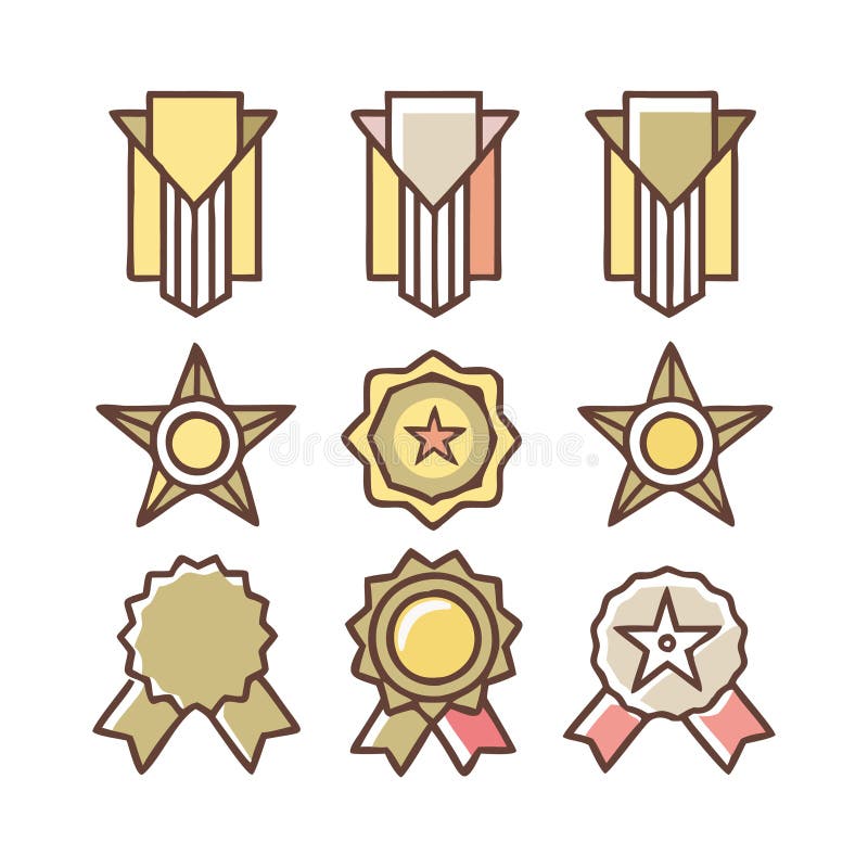 Heraldic Medals and Emblems with Ribbons Vector Collection Stock Vector ...
