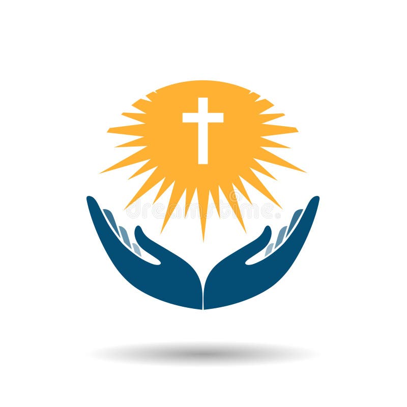 Hands with Shining Holy Cross. Praying Hand Holding Cross Stock Vector ...