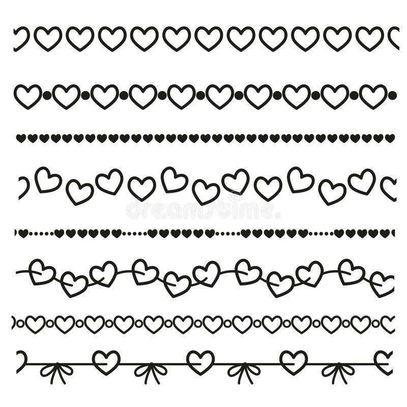 Line Art Horizontal Pattern Set with Graphic Heart. Valentine S Day ...