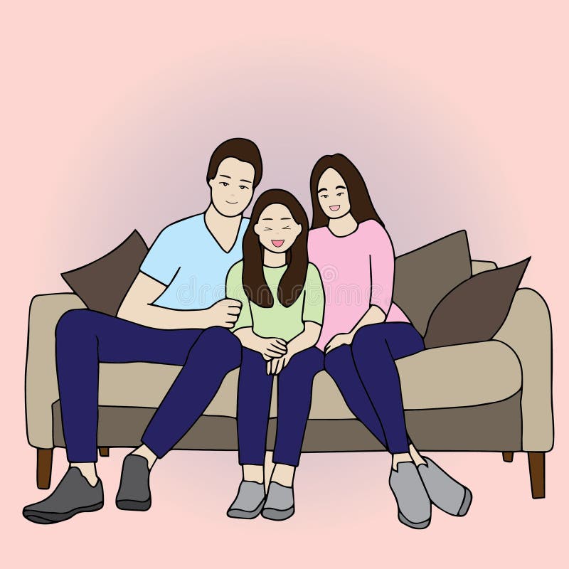 Family Sit on Couch Together and Smile. Stock Vector - Illustration of ...