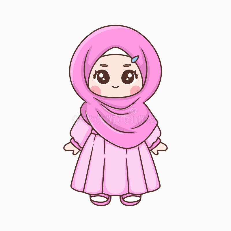 Cute Cartoon Muslim Girl in a Pink Hijab. Vector Illustration. Stock ...