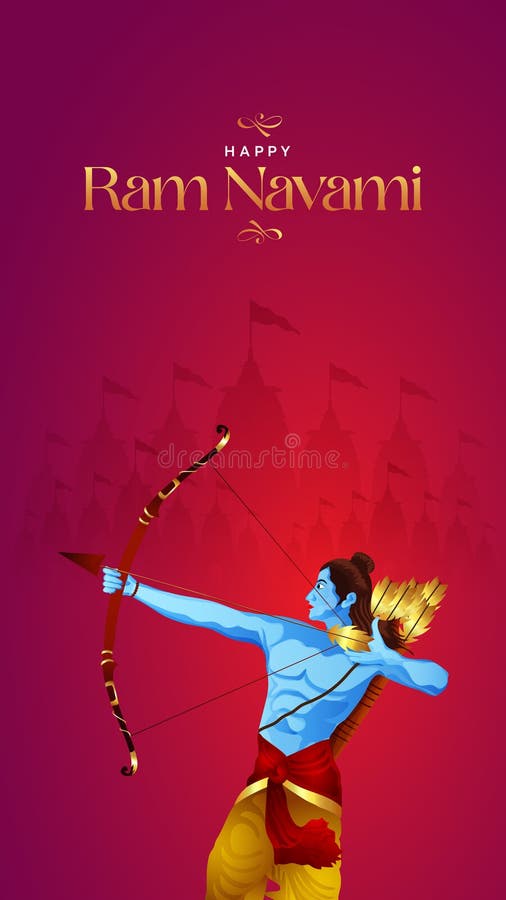 Happy Ram Navami Vector Background Design with Silhouette Lord Rama ...