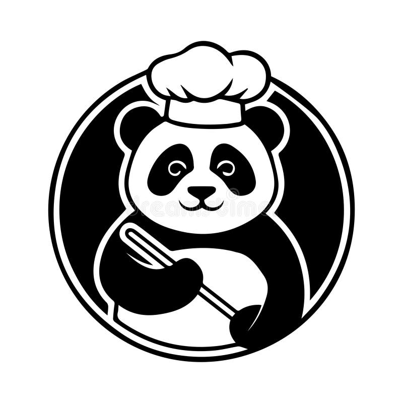 Panda Bear Chef with Shovel in Frame Circular Vector Illustration ...