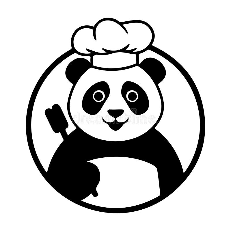 Panda Bear Chef with Shovel in Frame Circular Vector Illustration ...