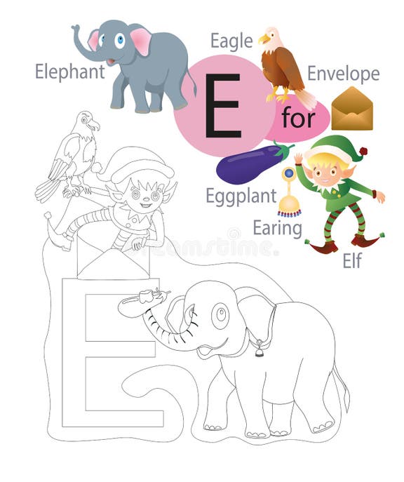 Words Start with Letter E with Pictures Coloring Sheet Stock ...