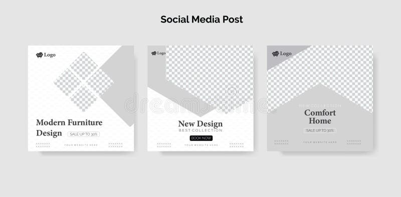 Three Social Media Post Templates Featuring a Grey and White Geometric ...