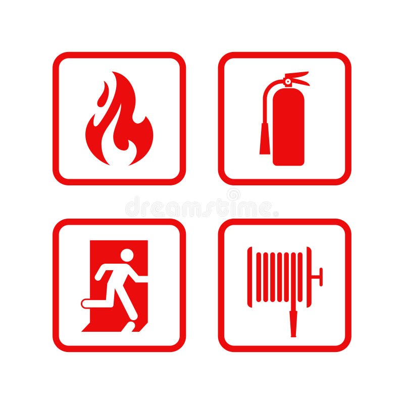 Fire Emergency Icons Set. Fire Safety Sign Collection Stock Vector ...
