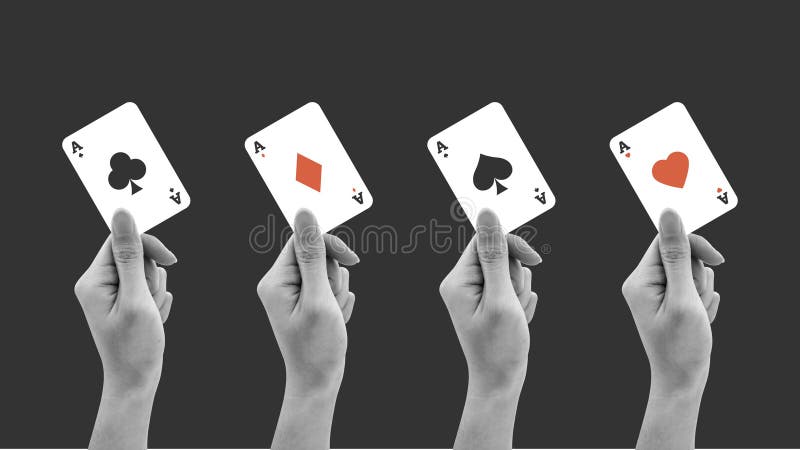 Hand Holding Aces Solitaire Playing Cards. Clubs, Diamonds, Hearts and ...