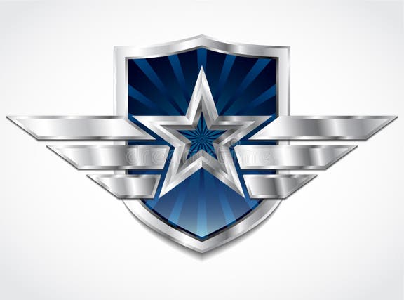 Glossy Blue Shield Metal Heraldry with Winged Star Symbol Stock Vector ...