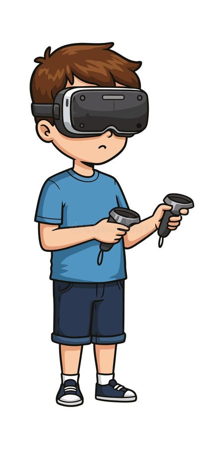 Illustration of a Young Boy Using Vr Headset and Controllers Stock ...