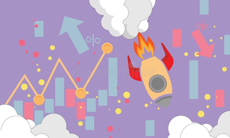 Pile of Money Coins and Graph with Flying Space Rocket Plummeting ...