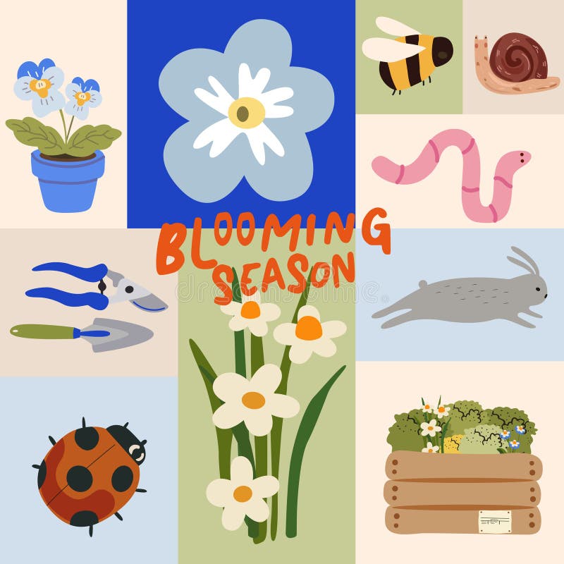 Hello Spring Greeting Card. Collection of Floral, Botanical, Animals ...